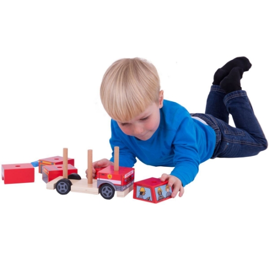 Stacking Fire Engine - Wooden Building Blocks For Kids