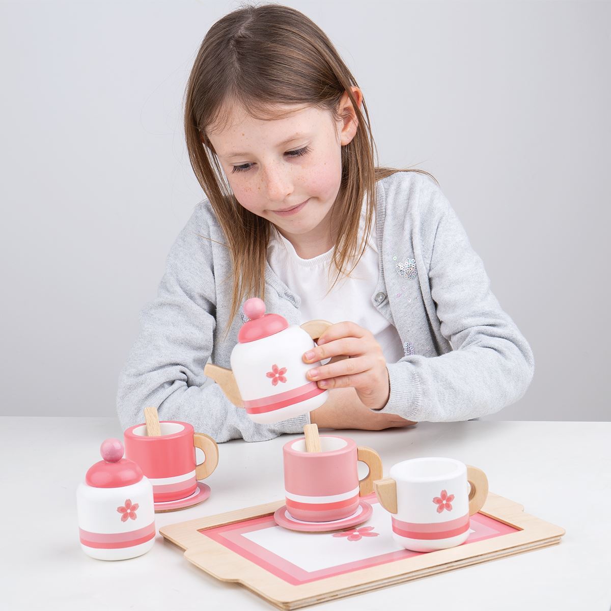 Pink Tea Tray | Bigjigs (BJ428) | Wooden Tea Set Toys