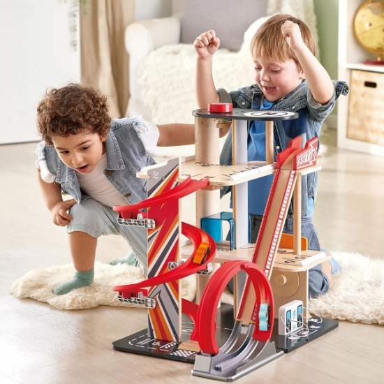 Gearhead Stunt Garage | Hape | Wooden Toy Garages