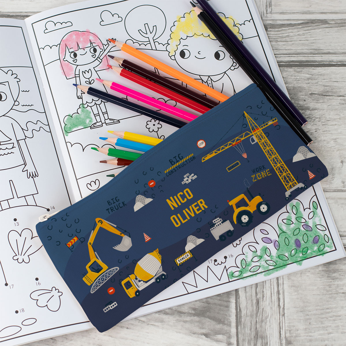 Personalised Canvas Pencil Case - Construction Site