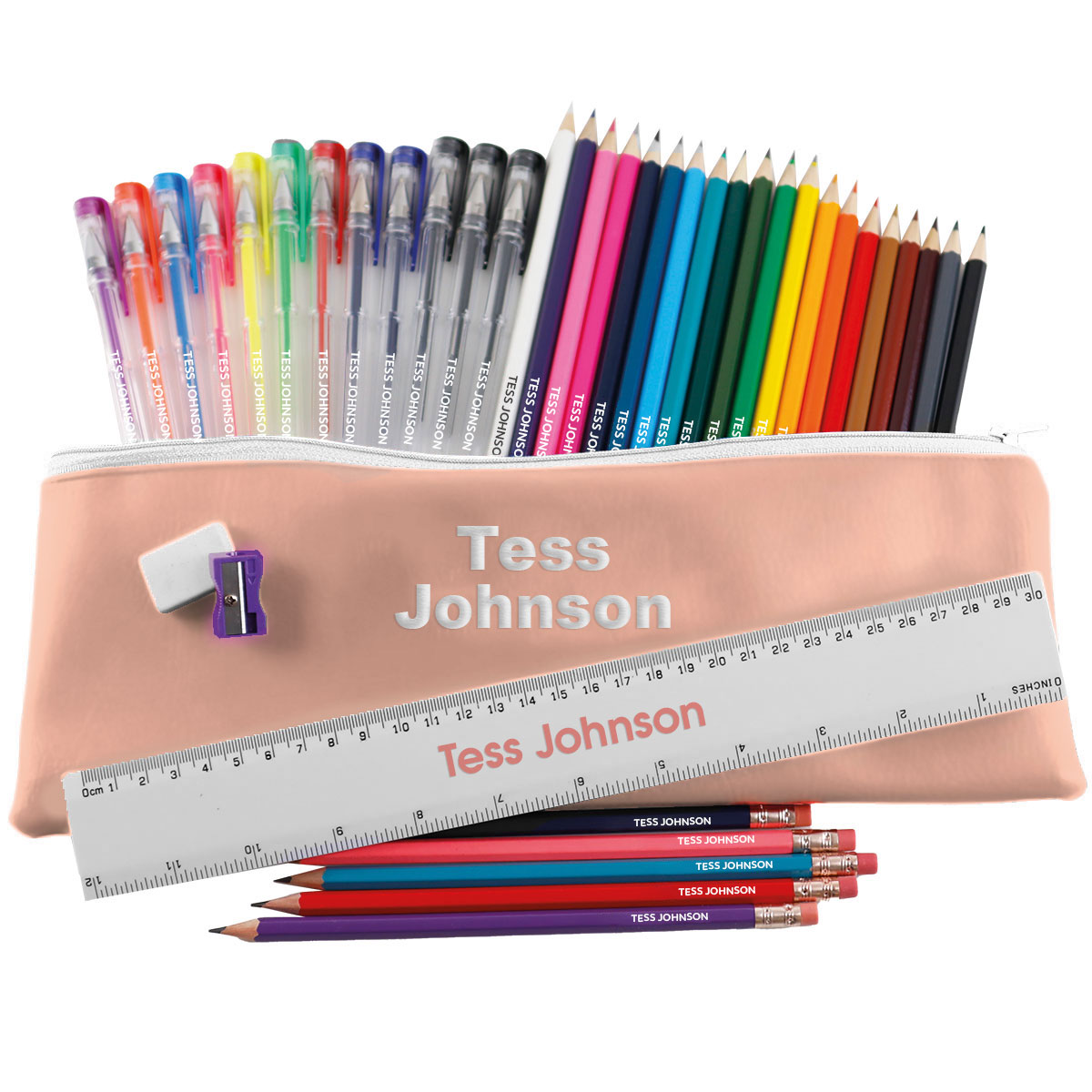 Named Jumbo Pencil Case Set - Dusky Pink